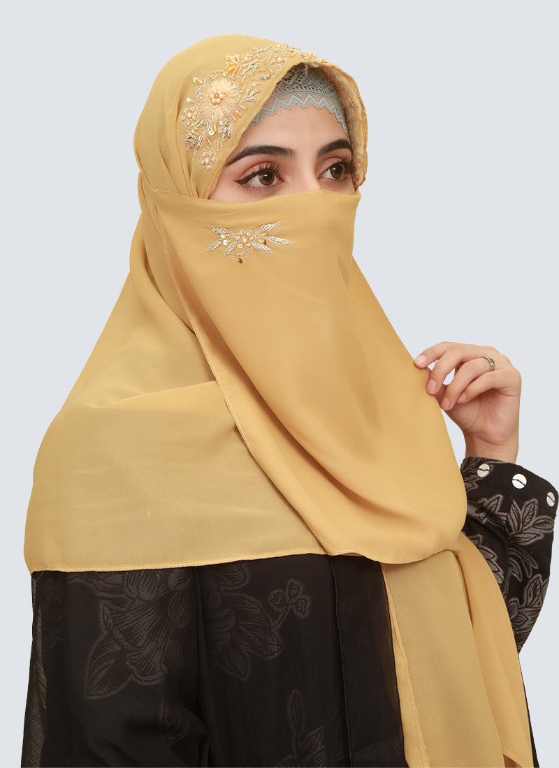 Fancy Embroidered Hijab Niqab Set - Golden – My Ridah