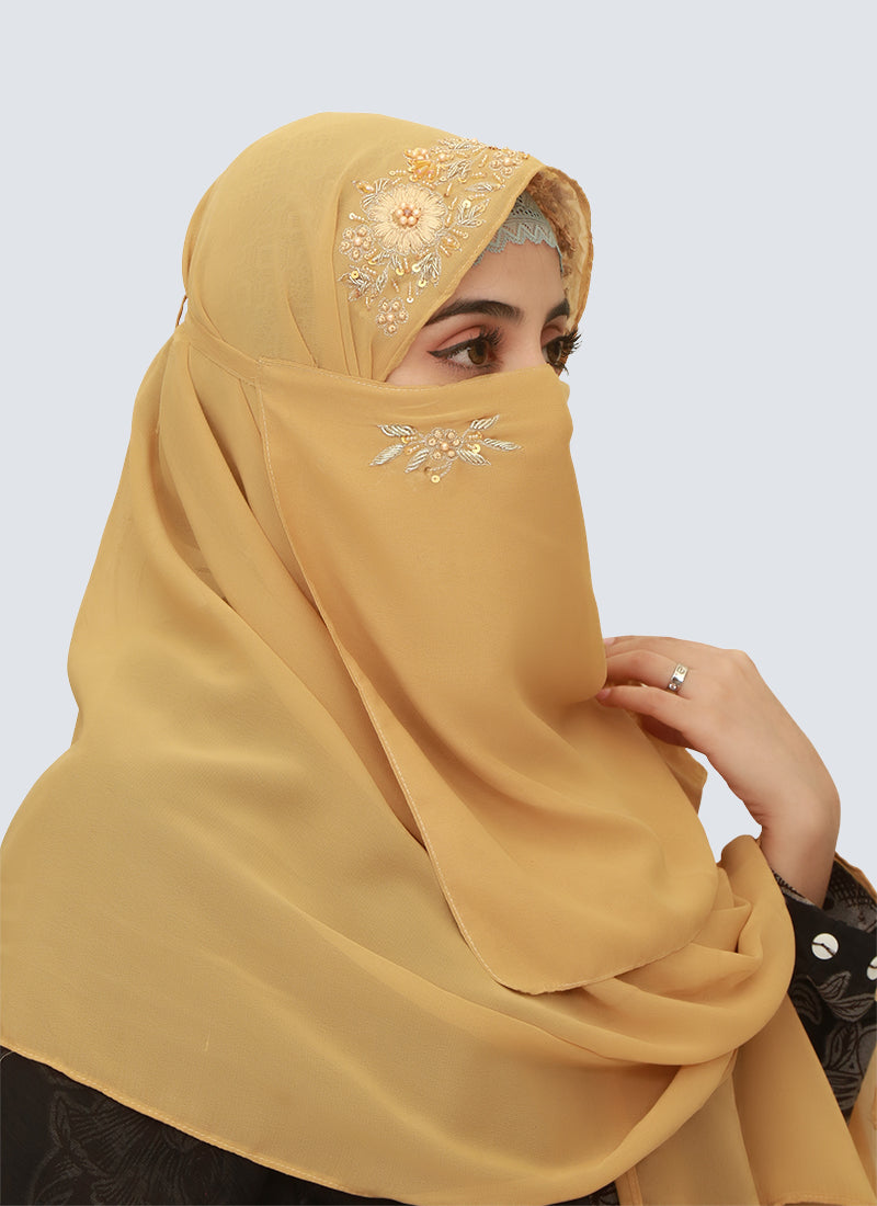 Fancy Embroidered Hijab Niqab Set - Golden – My Ridah