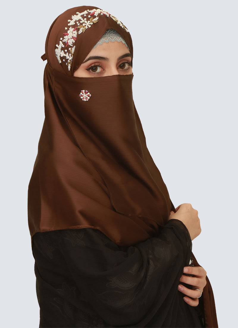 Pearl Embroidered Hijab Niqab Set - Brown – My Ridah