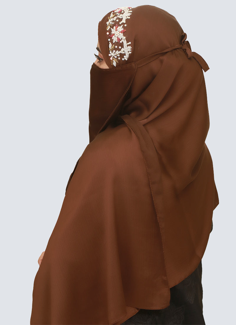 Pearl Embroidered Hijab Niqab Set - Brown – My Ridah