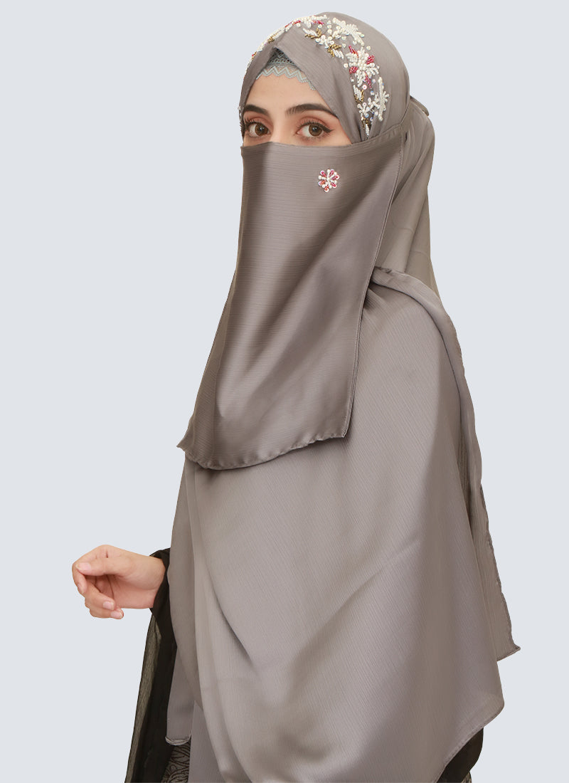 Pearl Embroidered Hijab Niqab Set - Light Grey – My Ridah